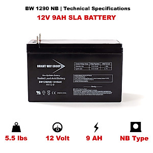 Bright Way Group 12V 9Ah Rechargeable SLA Battery Nut & Bolt Terminal | BW1290 NB Terminal | Generator Jump Starter Lawn & Garden