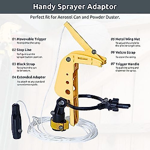 Spray Can Extension Pole Adaptor, Sprayer Adaptor for Aerosol Can and Powder Duster, Adjustable Angle, Perfect for Wasp & Hornet Spray, Dusting Carpenter Bees or Dusting Gardens, Fruit Trees.
