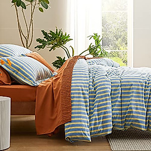 Bedsure Duvet Cover Queen Size - 100% Cotton Reversible Morandi Color Striped Cover Set with Zipper, Soft & Breathable Bedding Set, (3 Pieces, 1 Duvet Cover 90"x90" and 2 Pillow Shams 20"x26")