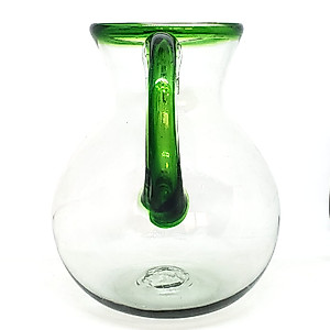 MexHandcraft Emerald Green Rim 120 oz Large Bola Pitcher, Recycled Glass, Lead-free, Toxin-Free (Pitcher)