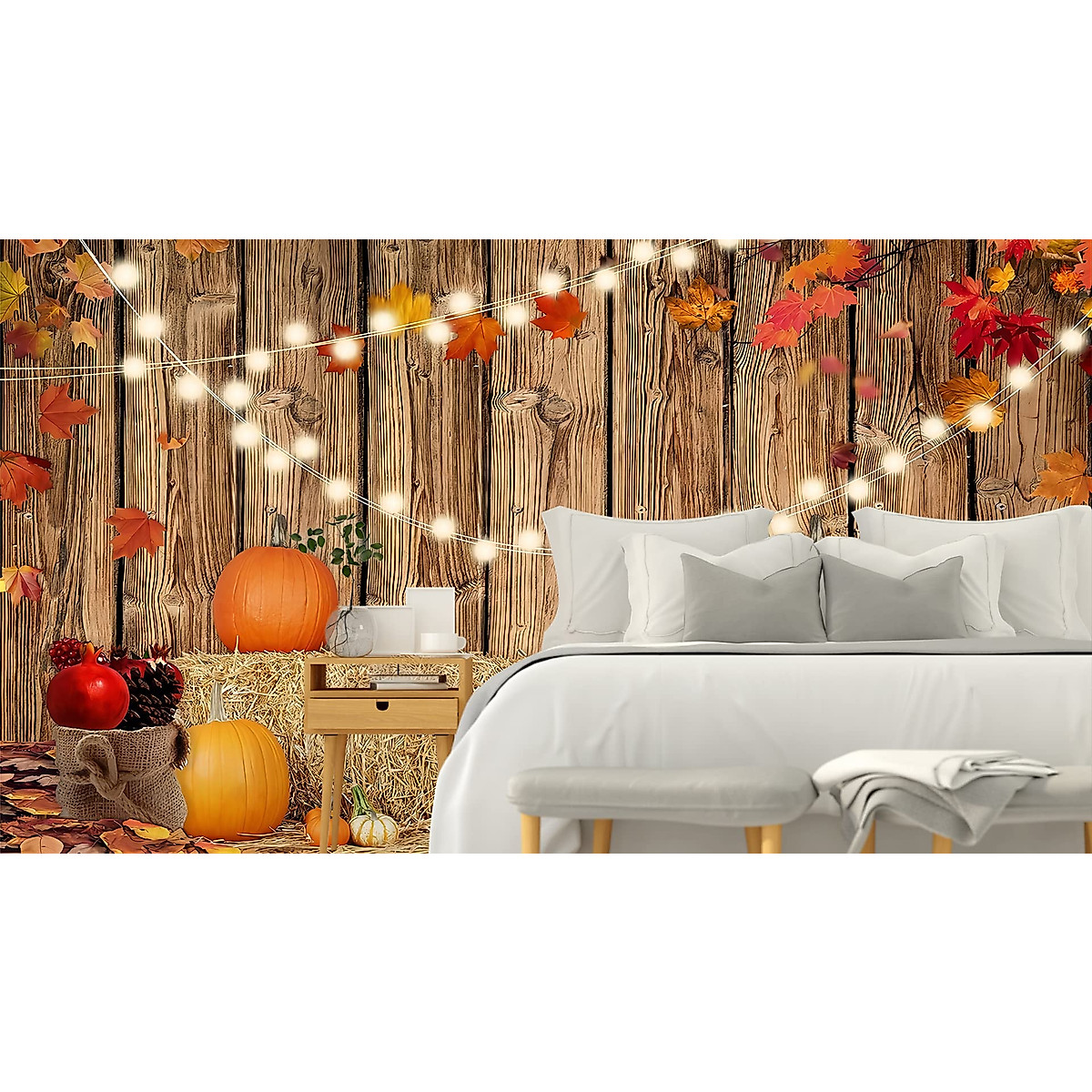 YYNXSY Fall Thanksgiving Photo Backdrop Autumn Retro Board Backdrops Wooden Fence Haystack Pumpkin Photo Background Thanksgiving Party Decorations Studio Photography Props 7X5FT YY-2516