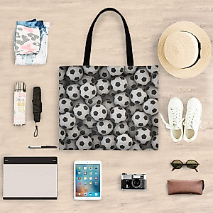 visesunny Women's Large Canvas Tote Shoulder Bag Soccer Ball 3D Print Top Storage Handle Shopping Bag Casual Reusable Tote Bag for Beach,Travel,Groceries,Books