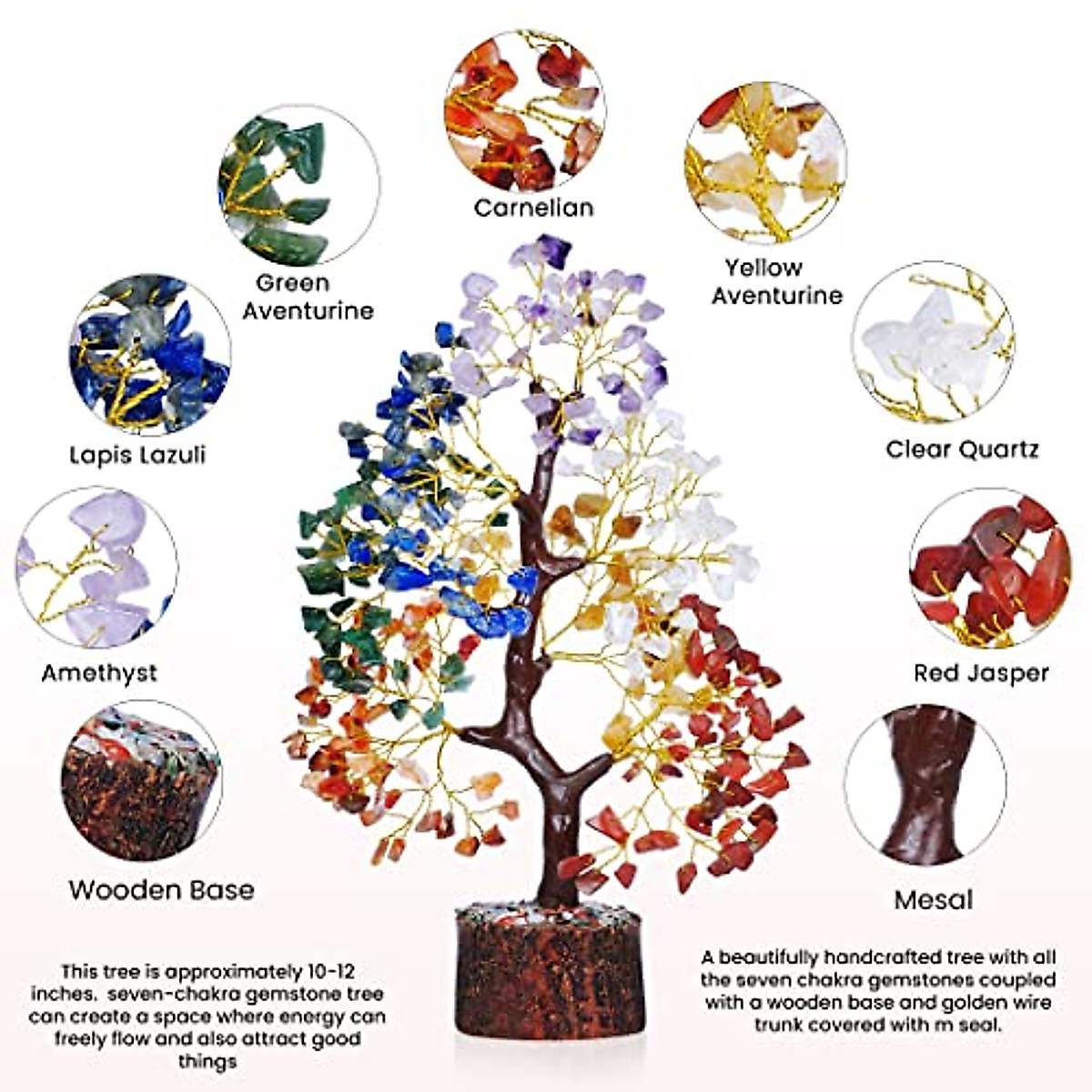 Chakra Tree of Life - Crystal Tree for Positive Energy - Seven Chakra Tree - 7 Chakra Tree, Money Tree, Feng Shui Decor, Chakra Stones, Crystals and Healing Stones, Premium Meditation Accessories