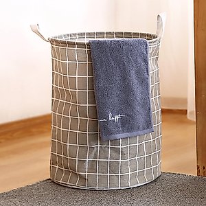 KONLREMA Gray Laundry Hamper Large Canvas Fabric Lightweight Storage Basket,Dirty Clothes Collapsible Round Waterproof,Clothes Hamper for College Dorms, Boys and Girls Bedroom, Clothes Basket