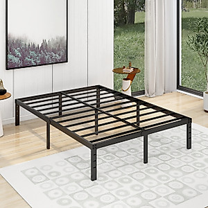 alazyhome Full Size Bed Frame 14 Inch Metal Platform Bed Frame Heavy Duty Steel Slats Support No Box Spring Needed Noise-Free Easy Assembly Black