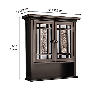 Teamson Home Windsor Over The Toilet Removable Wall Medicine Cabinet with 1 Fixed and 1 Adjustable Shelves 3 Storage Spaces 2 Glass Mosaic Doors and Rubbed Bronze-Finished Knobs, Dark Espresso