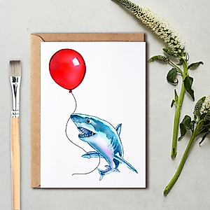 OystersPearl Shark Birthday Card - Balloon Birthday Card - Funny Shark Greetings Card - Cute Birthday Card - Pun Birthday Card - Jaws Card