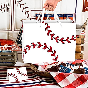 Jiaoiudi Baseball Party Bags with Tissue Paper Greeting Card Baseball Gift Bags Large with Handles Baseball Goodie Bags