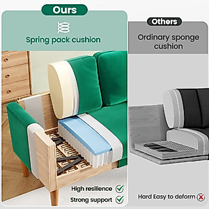 Loveseat Sofa, 55" Small Sofa Couch Mid Century Modern Velvet Couch for Small Spaces, Bedroom and Living Room, Removable Sofa Cover Spring Cushions and Solid Wood Frame, Easy to Install, Green