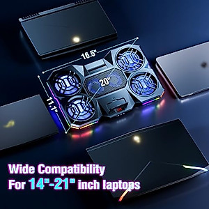 Gaming Laptop Cooling Pad,Large Size Laptop Cooler for 15"-21" Gaming Laptop with Silent Cooling Fans, RGB Lights, Laptop Cooling Stand with 5 Adjustable Heights, (Black with 18W Charger)