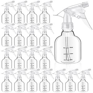 Worldity 24 Pcs Empty Plastic Spray Bottles 8 oz, Clear Spray Bottles, Mini Spray Bottles with Measurement Adjustable Nozzle, Refillable Spray Bottles for Hair Plant Kitchen Bath