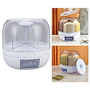 6 Grid Rice & Grain Storage Container, 360° Rotating Dry Food Dispenser Grain Food Storage Box Rice Bucket with Lid Moisture Resistant Household for Home Kitchen (10kg)