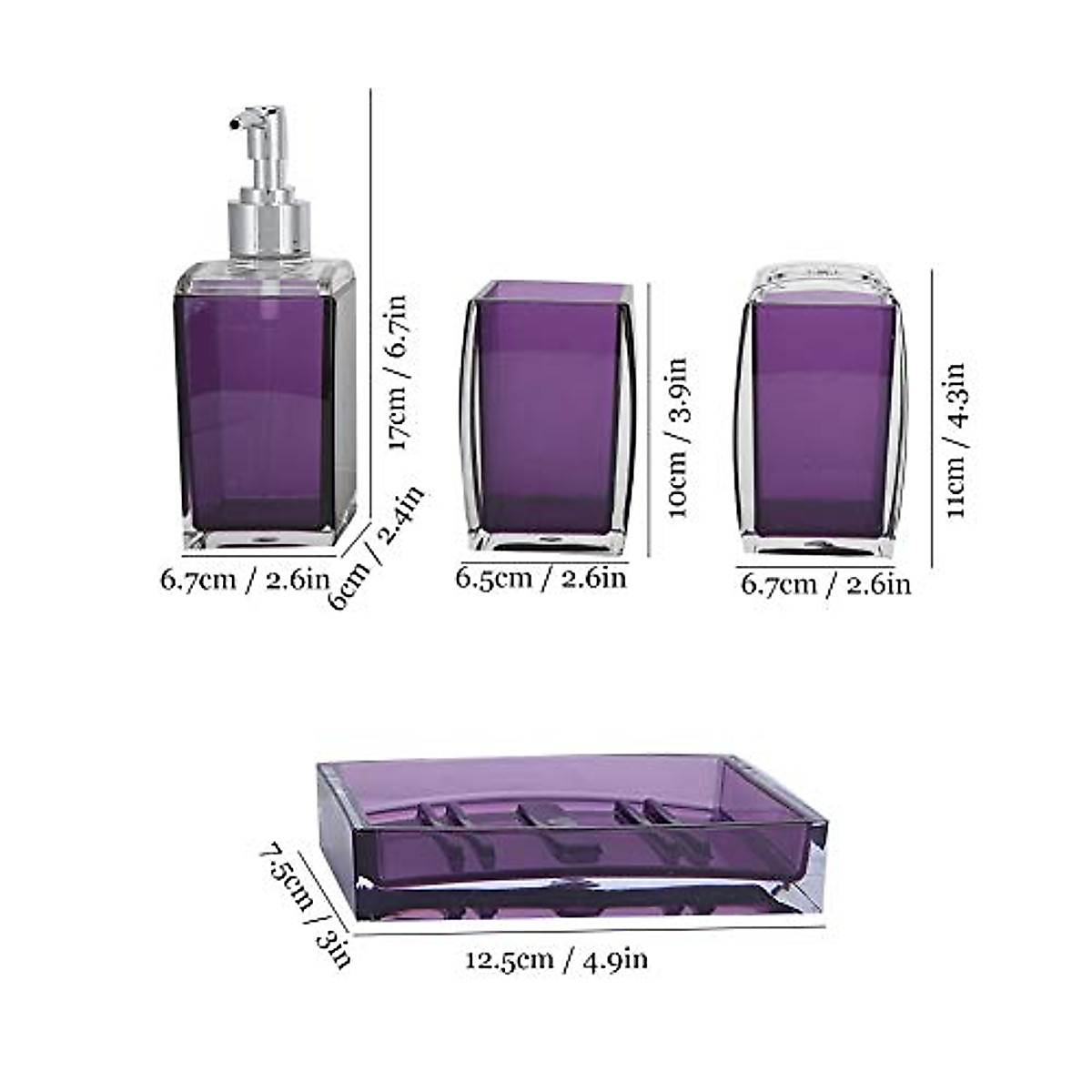 4Pcs/Set Acrylic Bathroom Accessory Set Toothbrush Soap Dish Holder for Kitchen Hotel Purple Toothbrush Holder Tumbler