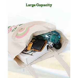 Percozzi 3 Pieces Danish Pastel Canvas Tote Bag Green and Pink Mushroom Shopping Bags Y2K Aesthetic Shoulder Bags for Supplies Gift