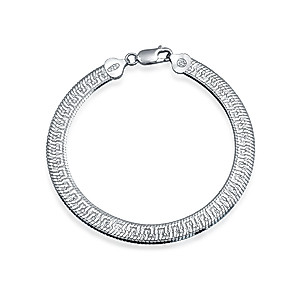 Bling Jewelry Herringbone Reversible Flat Greek Key Design Flexible Strong Chain For Women Bracelet .925 Sterling Silver Made In Italy
