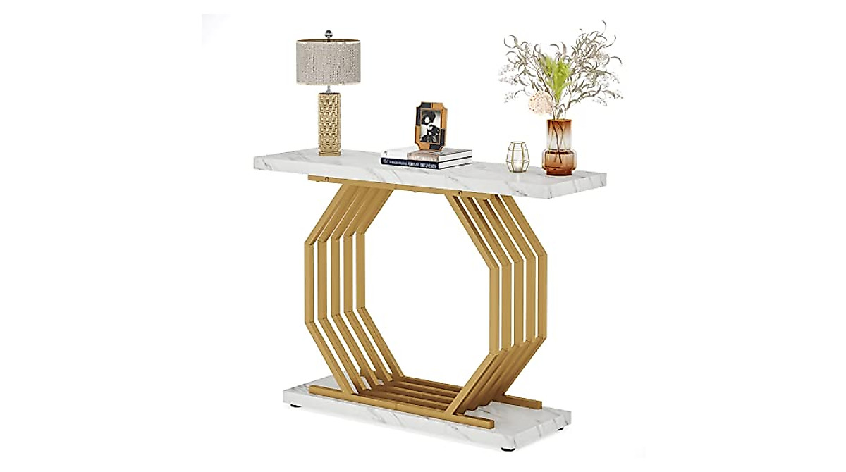 Tribesigns Gold Console Table - Faux Marble Entryway & Sofa