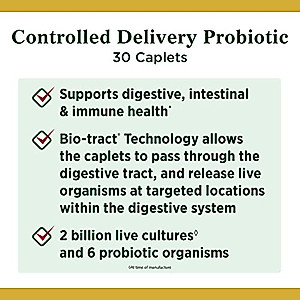 Probiotic by Nature's Bounty, Controlled Delivery Dietary Supplement, Supports Digestive,Intestinal and Immune Health, 30 Caplets