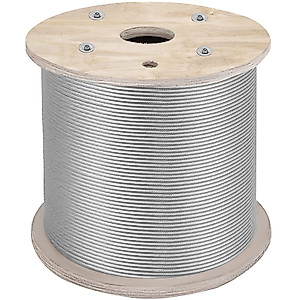 VEVOR Stainless Steel Cable Railing 1/8"x 500ft, Wire Rope 316 Marine Grade, Braided Aircraft Cable 1x19 Strands Construction for Deck Rail Balusters Stair Handrail Porch Fence