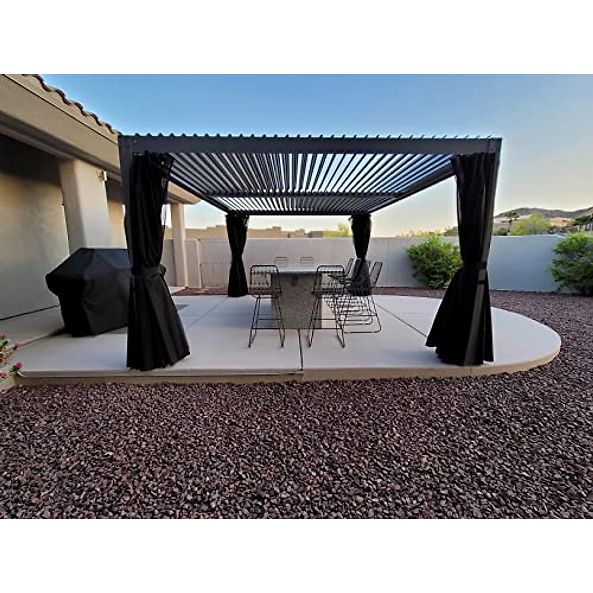 Domi Louvered Pergola 10' × 13', Outdoor Aluminium Pergola with Adjustable Roof, Curtains and Netting, Hardtop Gazebo for Patio, Deck, Garden, Yard, Beach(Gray)