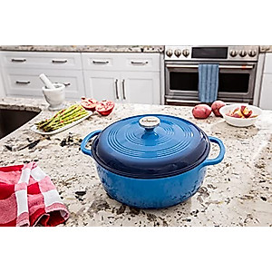 Lodge 7.5 Quart Enameled Cast Iron Dutch Oven with Lid – Dual Handles – Oven Safe up to 500° F or on Stovetop - Use to Marinate, Cook, Bake, Refrigerate and Serve – Caribbean Blue