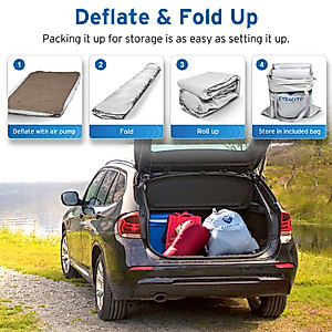 Etekcity Camping Air Mattress, Inflatable Mattress Air Bed Queen Twin with Rechargeable Pump, Leak-Proof Blow Up Mattress Raised Airbed , Height 9", Storage Bag , Brown