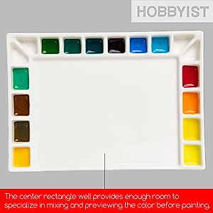 MEEDEN 18-Well Porcelain Artist Paint Palette, Mixing Art Ceramic Watercolor Paint Palette for Watercolor Gouache Acrylic Oil Painting, Rectangle 8 by 5-1/2-Inch