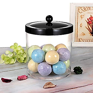 Premium Quality Apothecary Jar - 50 Ounce Large Clear Plastic Storage Container Jar with Rust Proof Stainless Steel Lid, Bathroom Vanity Countertop Storage Organizer Canister (Black)