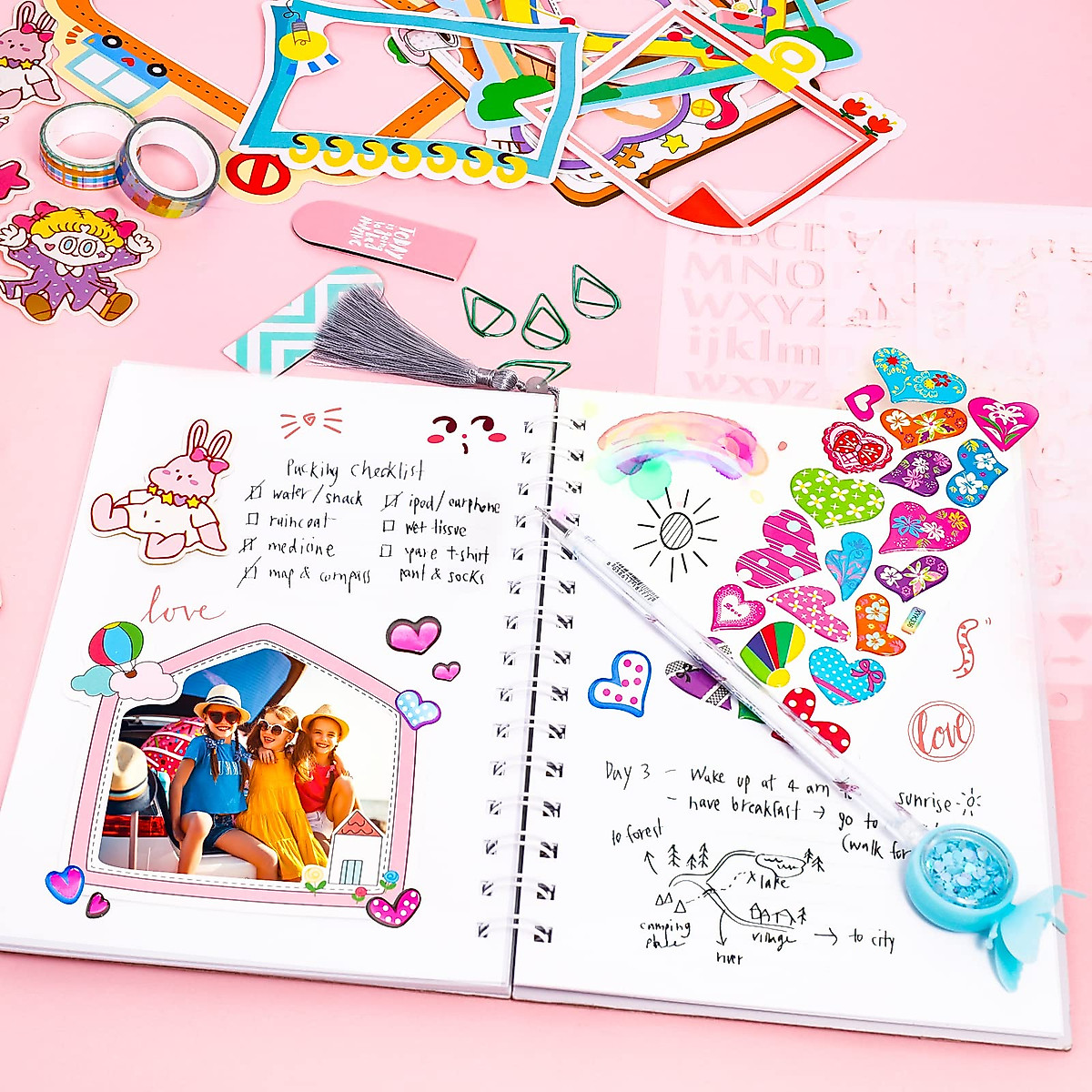 Arulis DIY Journal Kit, Gifts for Girls Age of 8 9 10 11 12 13 Years Old and Up, Girls Journal Set for Teen Decorate Her Planner/Organizer Birthday Gift Cute Art Crafts Scrapbook Stationary Kit