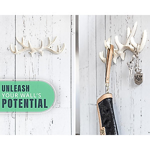 Comfify Vintage Cast Iron Deer Antlers Wall Mounted Hooks | Antique Finish Metal Clothes Hanger Rack w/Hooks | includes Screws and Anchors | in Antique White