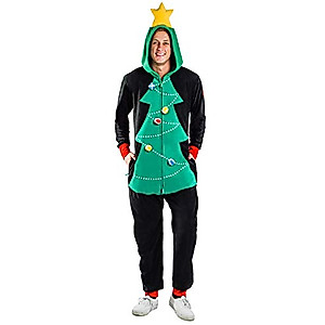 Tipsy Elves Men's Christmas Game Cozy Jumpsuit - Cozy Christmas Tree Onesie w/Velcro Balls : XL