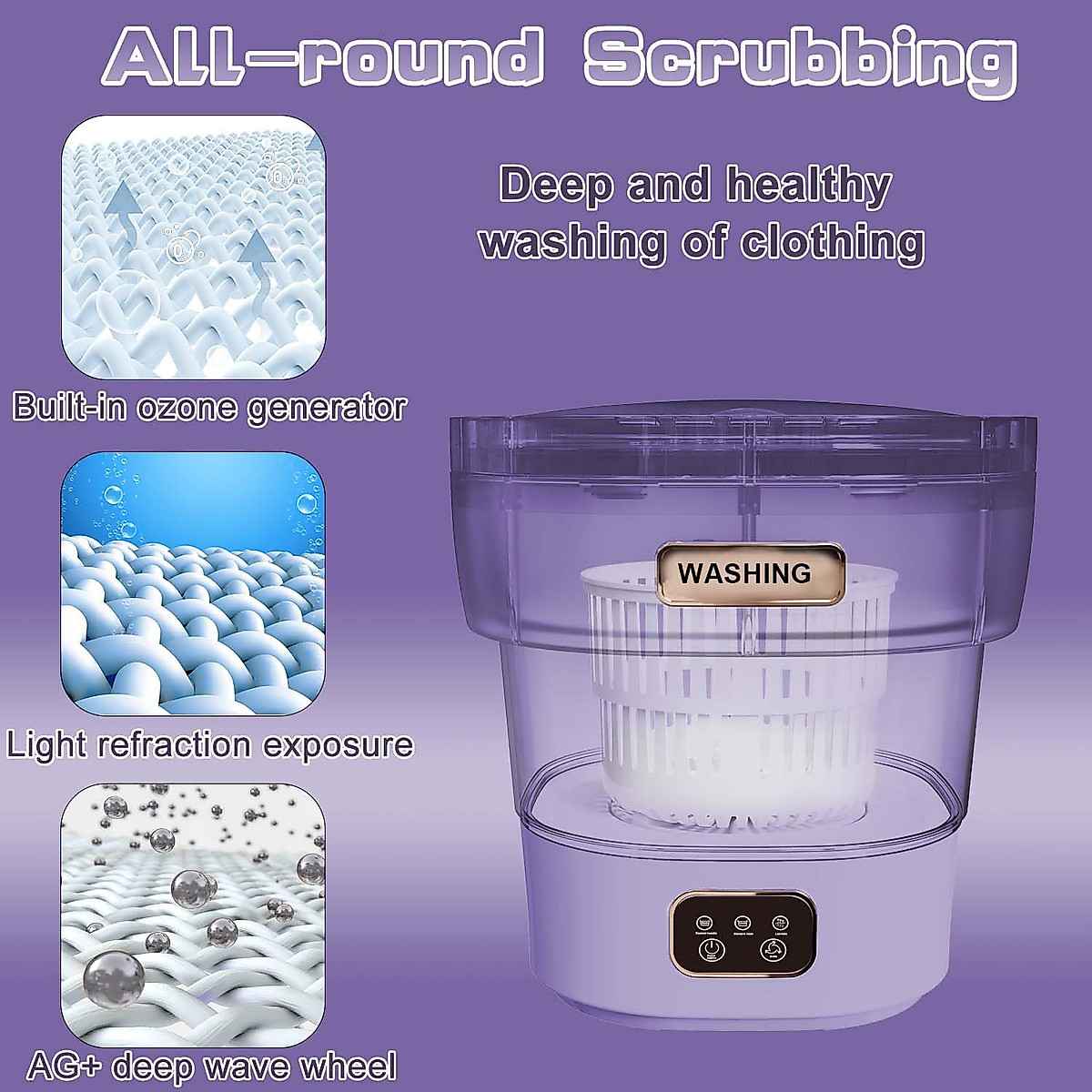 Mini Washing Machine, 15L Portable Washer, Foldable Washing Machine with Spin, Small Portable Washer and Dryer Combo for Apartments, Camping, Travel(Purple)