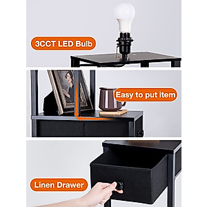 addlon Floor lamp with 2 USB, 1 Outlet and Drawer, 3 Color Temperatures LED Bulb (9W), Sofa lamp with White lampshade, Display Floor lamp with Shelves for Living Room, Bedroom and Office - Black