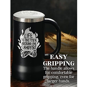Onebttl Camping Gifts for Men, Camper, Camping Lovers - Life Is Better Around The Camp Fire 24oz Stainless Steel Beer Mug 24oz Beer Stein