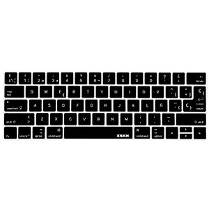 XSKN Spanish Language Silicone Keyboard Skin Cover for New MacBook Pro 13 (A2159 A1989 A1706) & for MacBook Pro 15 (A1990 A1707) Plus Touch Bar Sticker US EU Universal Layout (Black)