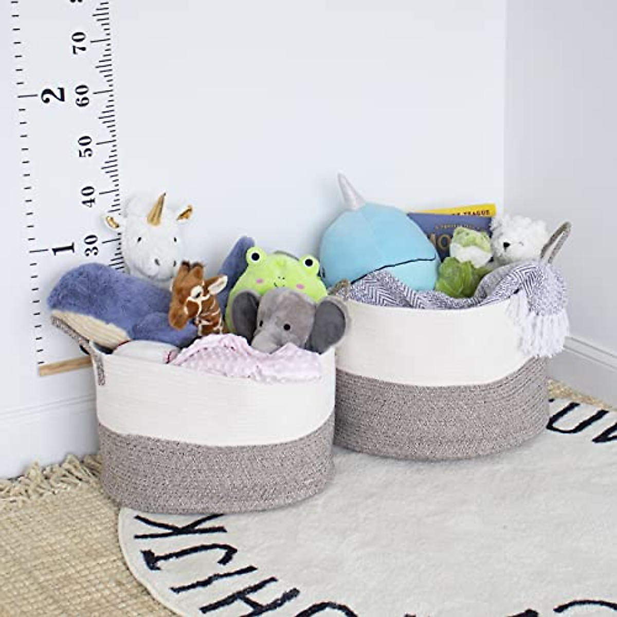 Humble Crew Cotton Rope Basket, Medium & Small, White/Beige