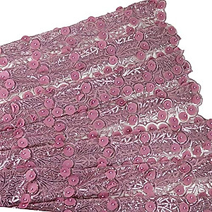 Aisunne African Lace Fabrics 5 Yards Nigerian French Lace Fabric with 3D Flower Fashion Embroidered Beading and Sequin for Wedding Party Dresses (Light Purple)