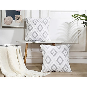 NUYECY Faux Fur Boho Throw Pillow Covers 20 x 20 Light Grey,Super Soft Plush Decorative Checkerboard Pattern Neutral Fur Square Pillow Cover Pillowcase Cushion Covers for Sofa Couch Bed Farmhouse