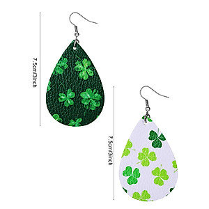 16 Pairs St. Patrick's Day Shamrock Dangle Earring Faux Leather Clover Drop Earrings Green Plaid Teardrop Earrings