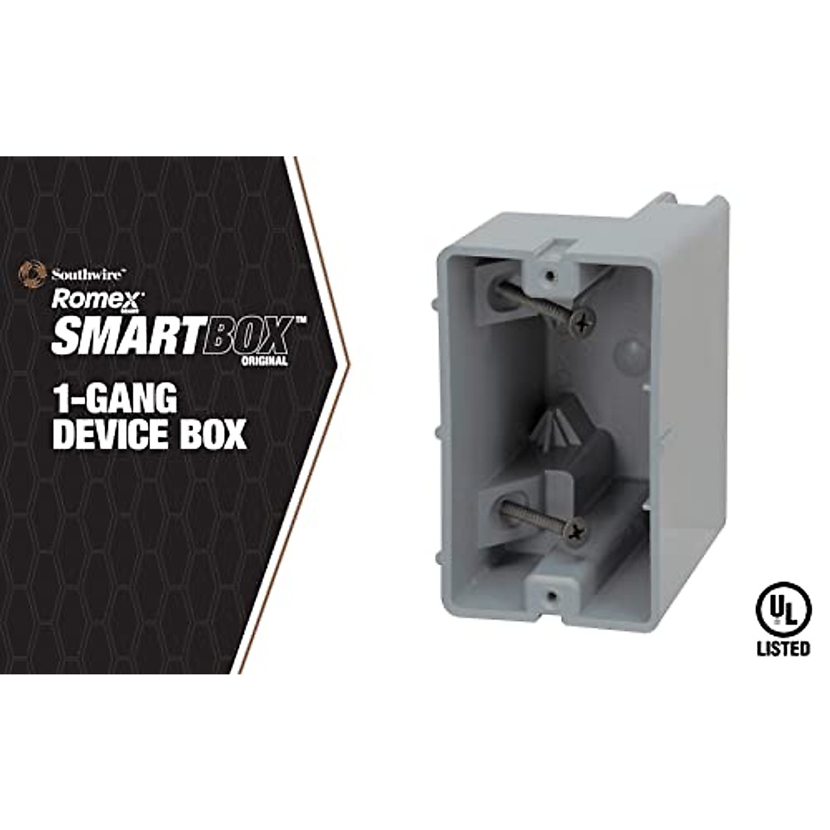 Southwire MSB1G One Device Adjustable Depth, Heavy Duty 42lb. Mounting Screws Included 1-GANG PVC ELECTRICAL BOX, Gray
