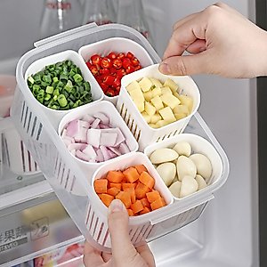 Fridge Organizer, Divided Veggie Tray with Lid, Plastic Divided Veggie Storage Containers, Plastic Fresh Produce Saver Keeper for Refrigerator Produce Beans Fruits Organzation(#1)