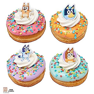 DecoPac Bluey So Much Fun Rings, Cupcake Decorations Featuring Bluey, Bingo, Bandit, and Chilli, 3D Food Safe Cake Toppers – 24 Pack