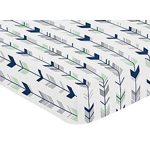 Fitted Crib Sheet for Navy Blue, Mint and Grey Woodsy Boys Baby/Toddler Bedding Set Collection - Arrow Print