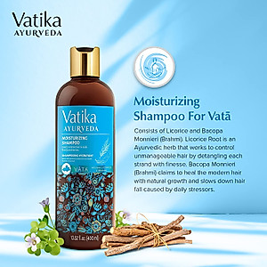 Vatika Ayurveda Moisturizing Shampoo For Dry, Damaged, Frizzy and Curly Hair, Deep Hydration & Moisture For Scalp and Hair Health - Natural Oils from Licorice Root & Bacopa Monnieri, 400 ml (For Vatā)