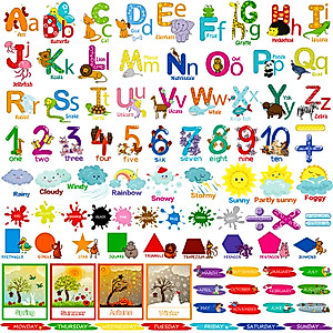 9 Sheets Kids Alphabet Wall Decals Educational Number Wall Stickers Decals Colorful ABC Animal Learning Wall Decals Peel and Stick Removable Stickers for Toddlers Classroom Nursery Bedroom