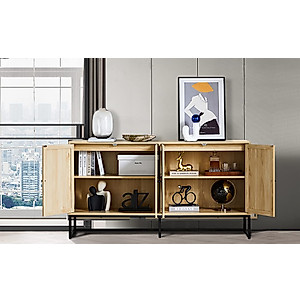 QEIUZON Modern Sideboard Cabinet, Accent Storage Cabinet with Rattan Doors and Adjustable Shelves, Freestanding Sideboard Storage Cabinet for Kitchen Dining Living Room Office (Natural)