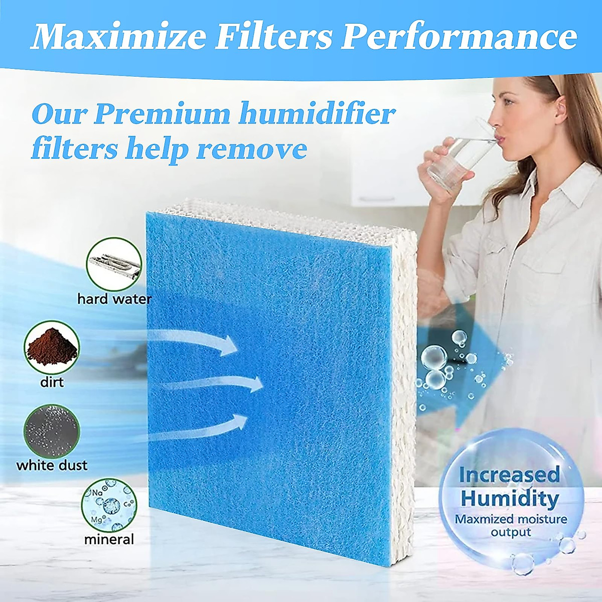 getalong HFT600 Replacement Wick Humidifier Filter Compatible for Honeywell HEV615, HEV620,HFT600, HFT600T, HFT600PDQ Humidifier, HFT600 Replacement Wicking T, 4Pack (Blue)