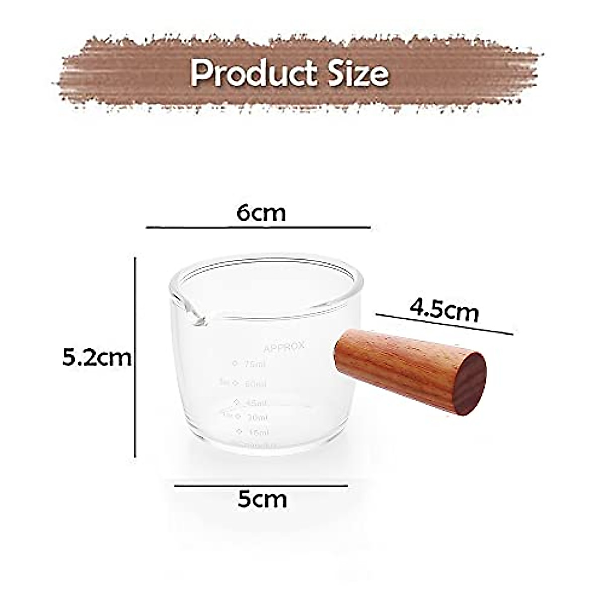BCnmviku 1 Pack Espresso Shot Glass 75ML Triple Pitcher Barista Single Spouts With Wood Handle