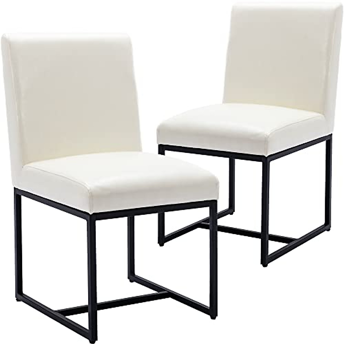 RIVOVA Upholstered Dining Chairs Set of 2, Modern Kitchen Chairs PU Leather Armless Side Chairs with Metal Legs for Kitchen, Living Room, White