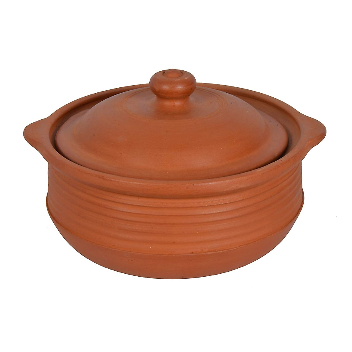 Village Decor Earthen clay cooking pot with lid (Capacity = 3000-3500 ML, Brown)