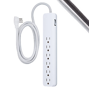 GE UltraPro 6-Outlet Surge Protector, 6 Ft Designer Braided Extension Cord, 560 Joules, Flat Plug, Wall Mount, UL Listed, White, 45270